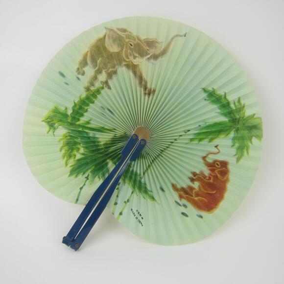 Other | Vintage Hand Fan Elephants Green Trees 1 Paper Folding Hand Fan ...